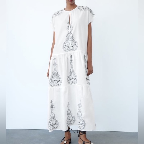 Zara | Dresses | Zara Embroidered Midi Dress | Poshmark